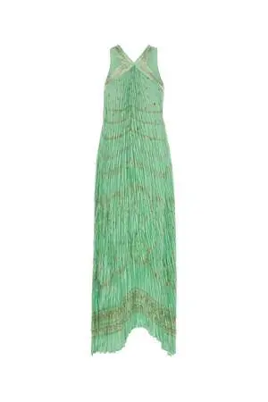 Alberta Ferretti Printed Creased-effect Satin Halterneck Maxi Dress