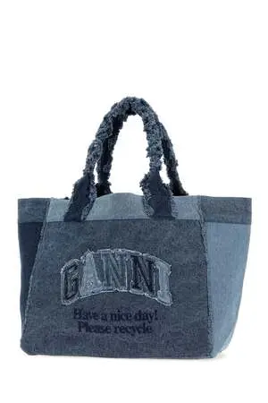 GANNI Denim Medium Trapeze Shopping Bag - Blue