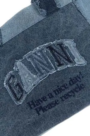 GANNI Denim Medium Trapeze Shopping Bag - Blue
