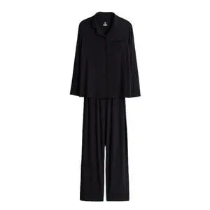 PURE PARIMA Soft-knit Long Sleeve Pajama Set - Black