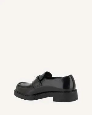 Prada Leather Loafers With Platform Sole And Logo Plaque - Black