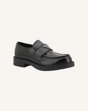 Prada Leather Loafers With Platform Sole And Logo Plaque