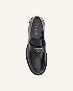 Prada Leather Loafers With Platform Sole And Logo Plaque