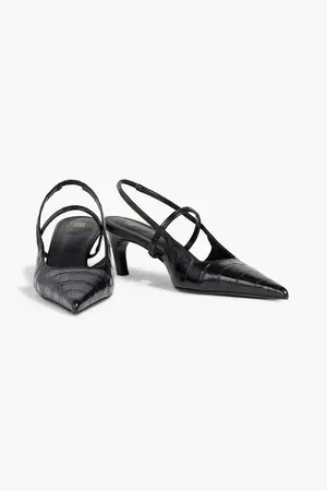 TOTEME Sharp Croceffect Leather Slingback Pumps