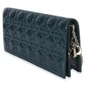 Dior Patent Cannage Lady Clutch With Chain - Blue