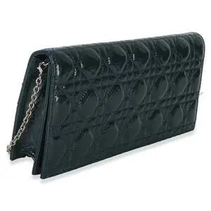 Dior Patent Cannage Lady Clutch With Chain - Blue