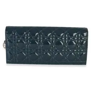 Dior Patent Cannage Lady Clutch With Chain - Blue