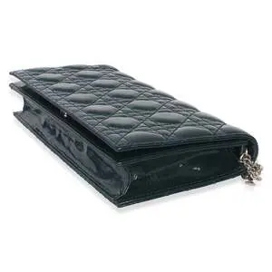 Dior Patent Cannage Lady Clutch With Chain - Blue