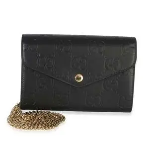 Gucci Calfskin Gg Debossed Chain Wallet - Black