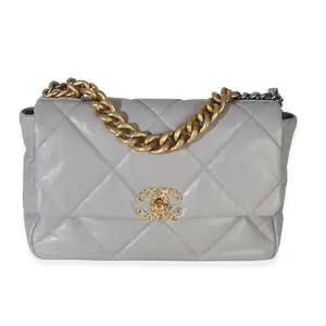 CHANEL Chanel Grey Quilted Lambskin 19 Flap Bag