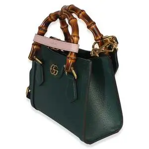 Gucci Dark Textured Dollar Calfskin Diana Bamboo Top Handle Bag