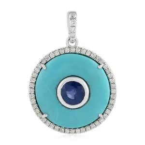 ARTISAN 18k White Gold Turquoise, Blue Sapphire, And Diamond Halo Pendant - White/blue
