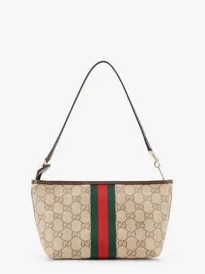 Gucci Gg Fabric Clutch With Nastro Web Detail