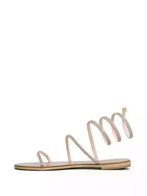 NICOLAS LAINAS Crystal Embellished Leather Flat Sandals