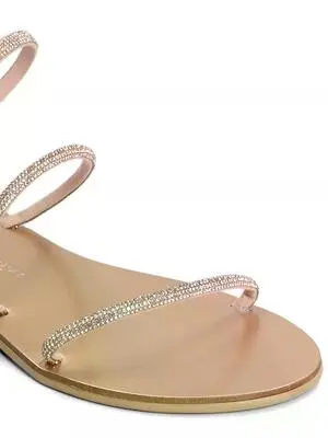 NICOLAS LAINAS Crystal Embellished Leather Flat Sandals
