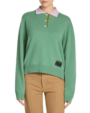 Marni Cashmere Long Sleeve Polo Sweater - Mint