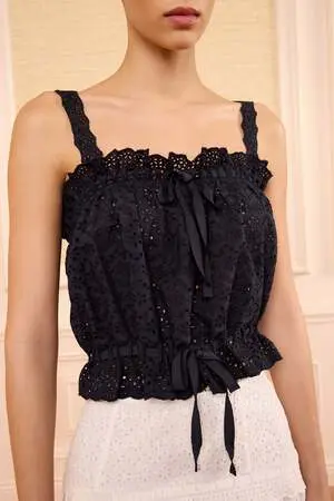 Ulla Johnson Isola Cotton Top With Eyelets And Appliqués - Midnight