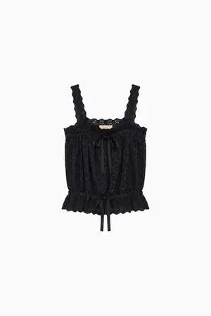 Ulla Johnson Isola Cotton Top With Eyelets And Appliqués - Midnight