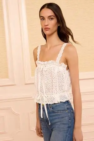 Ulla Johnson Eyelet Cotton Top With Ribbon Appliqu - Pristine