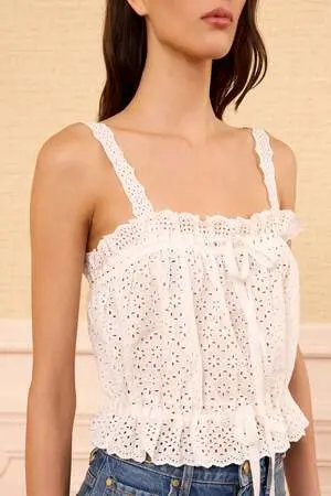 Ulla Johnson Eyelet Cotton Top With Ribbon Appliqu - Pristine