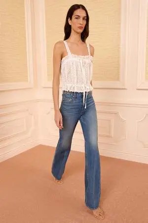 Ulla Johnson Eyelet Cotton Top With Ribbon Appliqu - Pristine