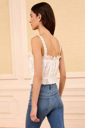 Ulla Johnson Eyelet Cotton Top With Ribbon Appliqu - Pristine