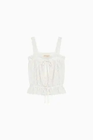 Ulla Johnson Eyelet Cotton Top With Ribbon Appliqu - Pristine
