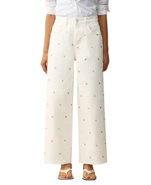 BAYEAS High Rise Wide Leg Jeans With Floral Embroidery