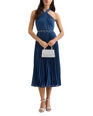 PHASE EIGHT Pleated Midi Dress With Halterneck