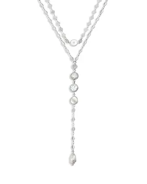 Ettika Pearl & Pave Layered Necklaces Set Of 2 - Silver