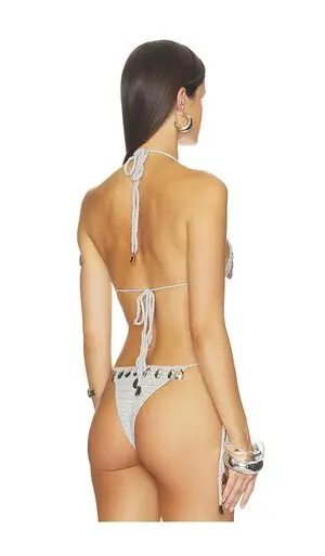 JADED LONDON Metallic Sequined Crochet Triangle Bikini Top