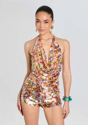 Retrofete Mistral Sequin Cowl Neck Top