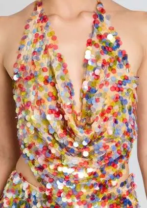 Retrofete Mistral Sequin Cowl Neck Top