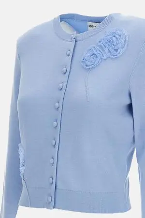 SELF-PORTRAIT Floral Embellished Knit Cardigan - Azzurro