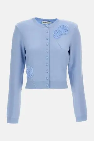 SELF-PORTRAIT Floral Embellished Knit Cardigan - Sky Blue