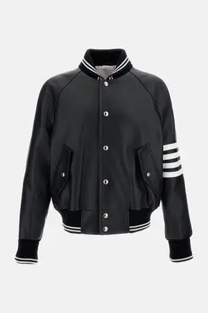 Thom Browne Oversized Leather Bomber Jacket - Black