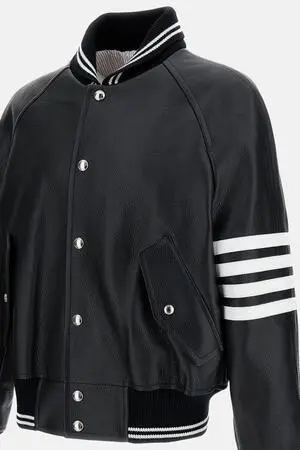 Thom Browne Oversized Leather Bomber Jacket - Black