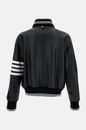 Thom Browne Oversized Leather Bomber Jacket - Black