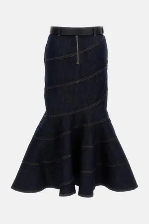 SELF-PORTRAIT Denim Mermaid Skirt With Belt