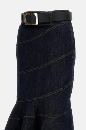 SELF-PORTRAIT Denim Mermaid Skirt With Belt