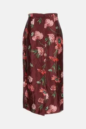 Erdem Floral Print Midi Pencil Skirt - Red
