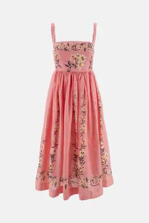 Agua Bendita Linen Midi Dress - Rosa