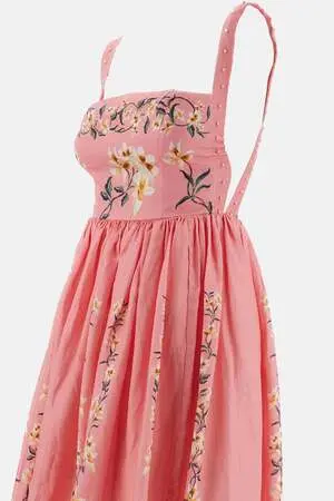 Agua Bendita Linen Midi Dress - Rose