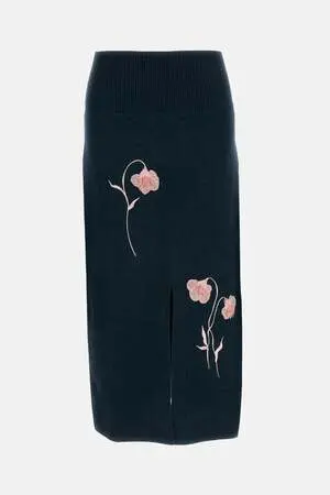 Erdem Knitted Midi Skirt With Floral Embroidery - Verde