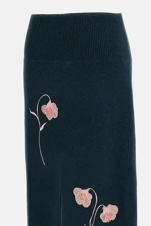 Erdem Knitted Midi Skirt With Floral Embroidery - Verde