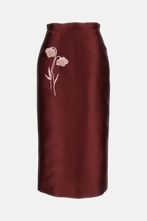 Erdem Midi Pencil Skirt With Mikado Embroidery - Red