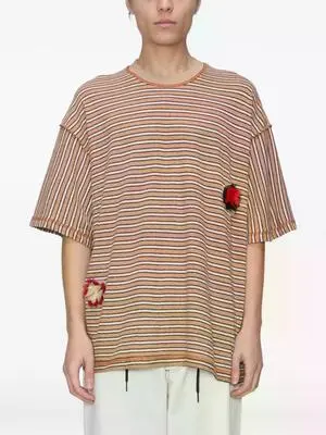 SONG FOR THE MUTE Striped Flower-patch T-shirt