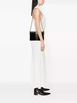 Gucci Suede Web Ophidia Chain Crossbody Bag - Black