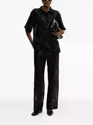 ISABELLE BLANCHE Sequin-embellished Floral-lace Polo Shirt