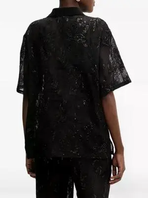 ISABELLE BLANCHE Sequin-embellished Floral-lace Polo Shirt